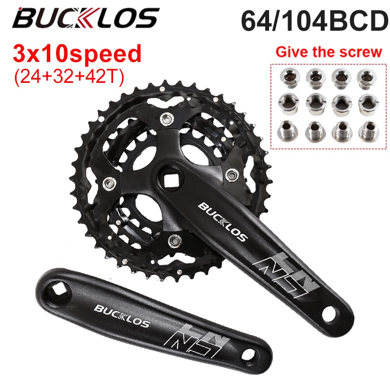 BUCKLOS MTB Crank 104BCD 22/32/44T Bike Chainring 3x Aluminum Alloy 9 ...