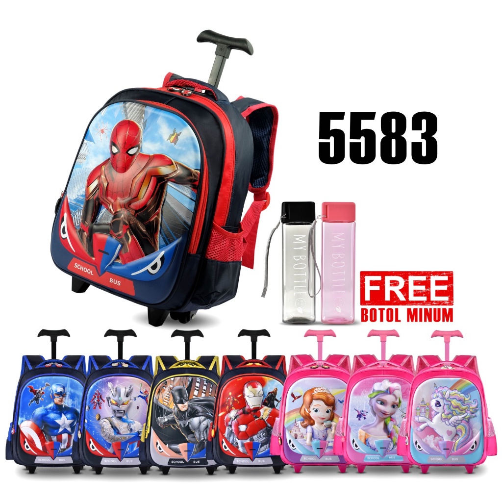 Trolly Cartoon Bag 5583 14 Inch School Bag Wheels Girls And Boys Motif ...