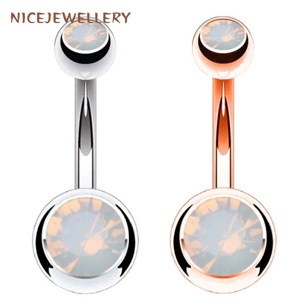 1 Pc Opal Belly Button Piercing Stainless Steel Navel Ring 14G Double Ball Navel Piercing Body ...
