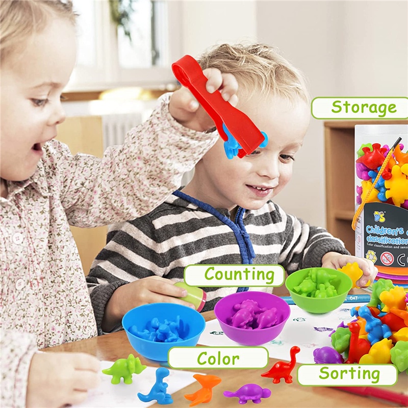 Montessori Rainbow Counting Math Toys Dinosaur Color Sorting Matching ...