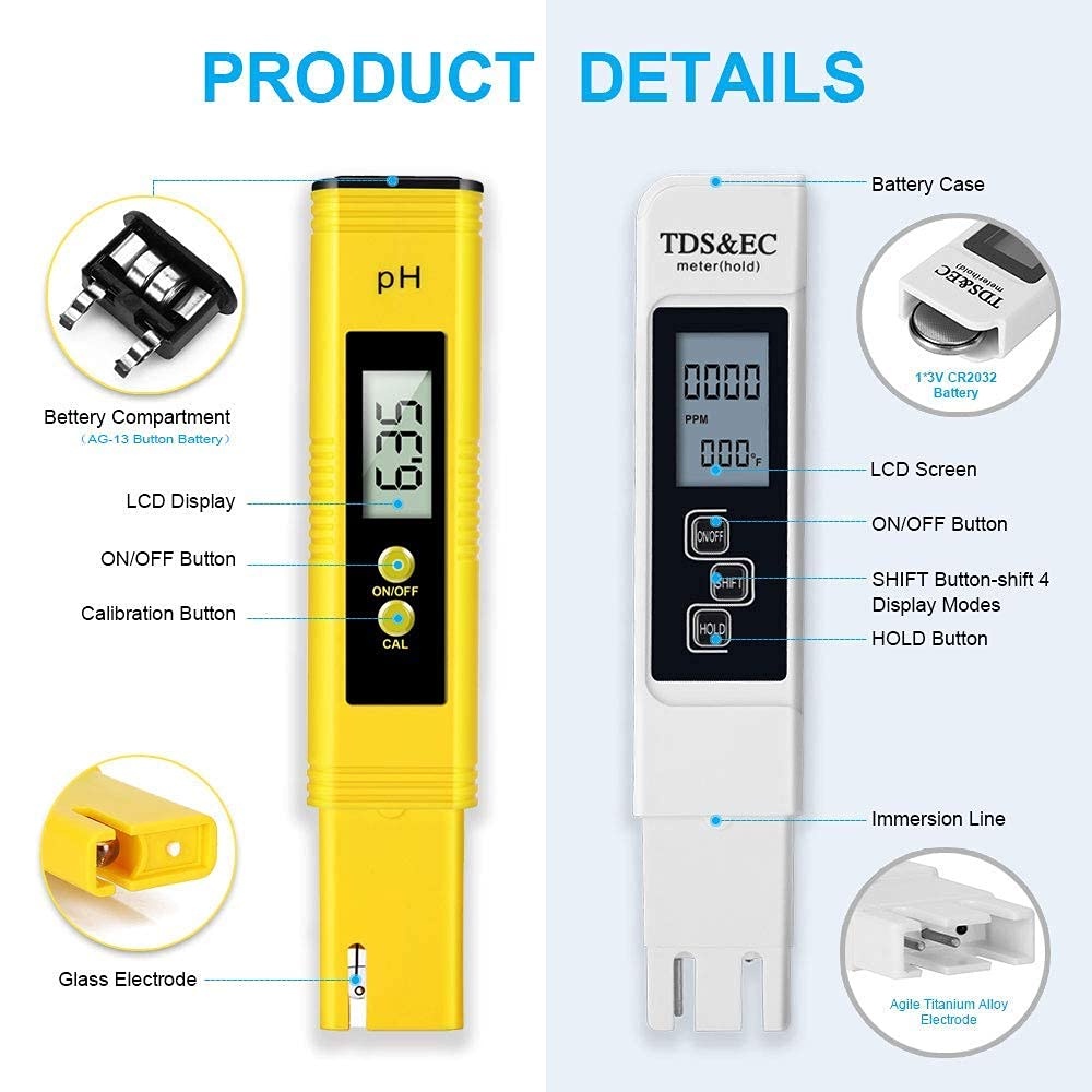 Portable Accuracy PH Meter + Digital LCD Water Purity TDS EC Meter ...