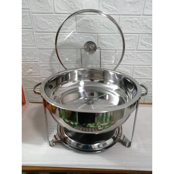 Chafing Dish, Stainless Steel, Food warmer Double Bowl with Lid Holder ...