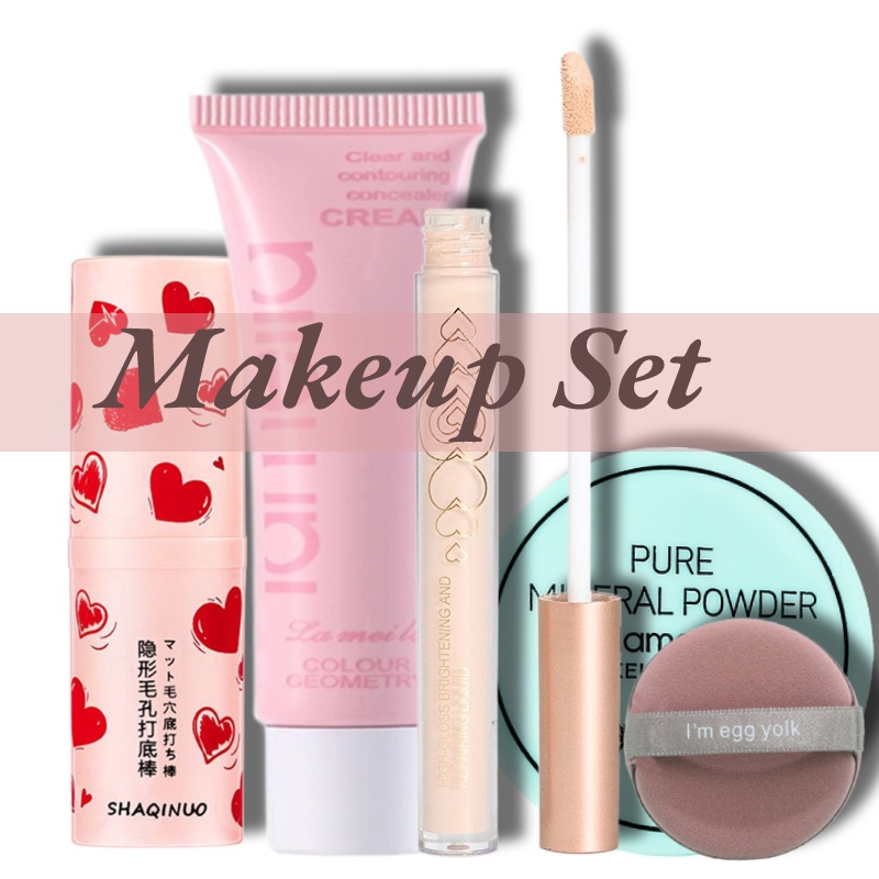 Makeup Set Base Stick + Foundation + Concealer + Powder Puff + Oil ...