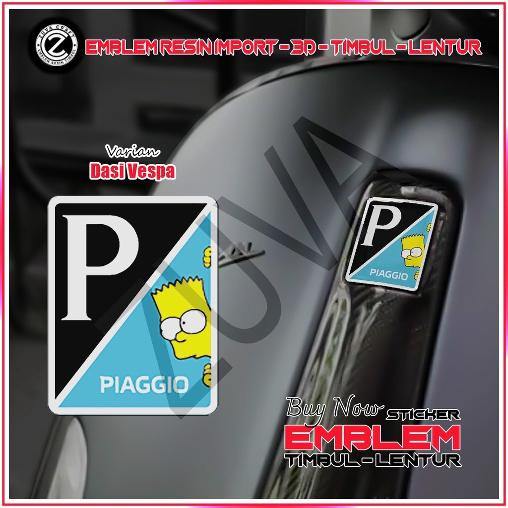 VESPA EMBLEM STICKER Piaggio LOGO Black Blue BART SIMPSON embossed ...