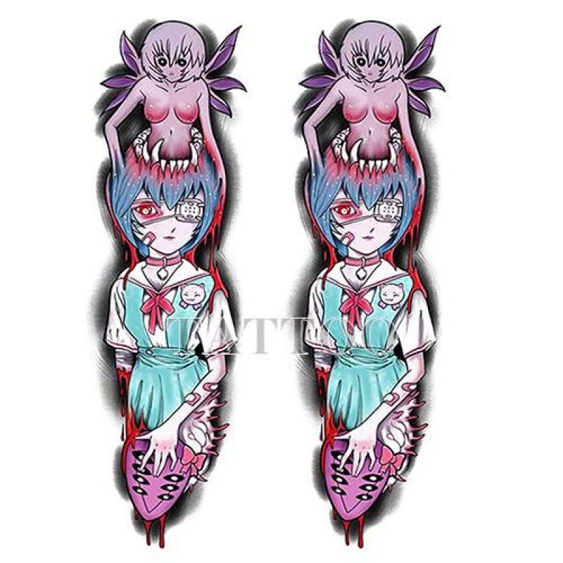 Cartoon Mutant Spider Bizarr School Girl Temporary Tattoos Transfer ...