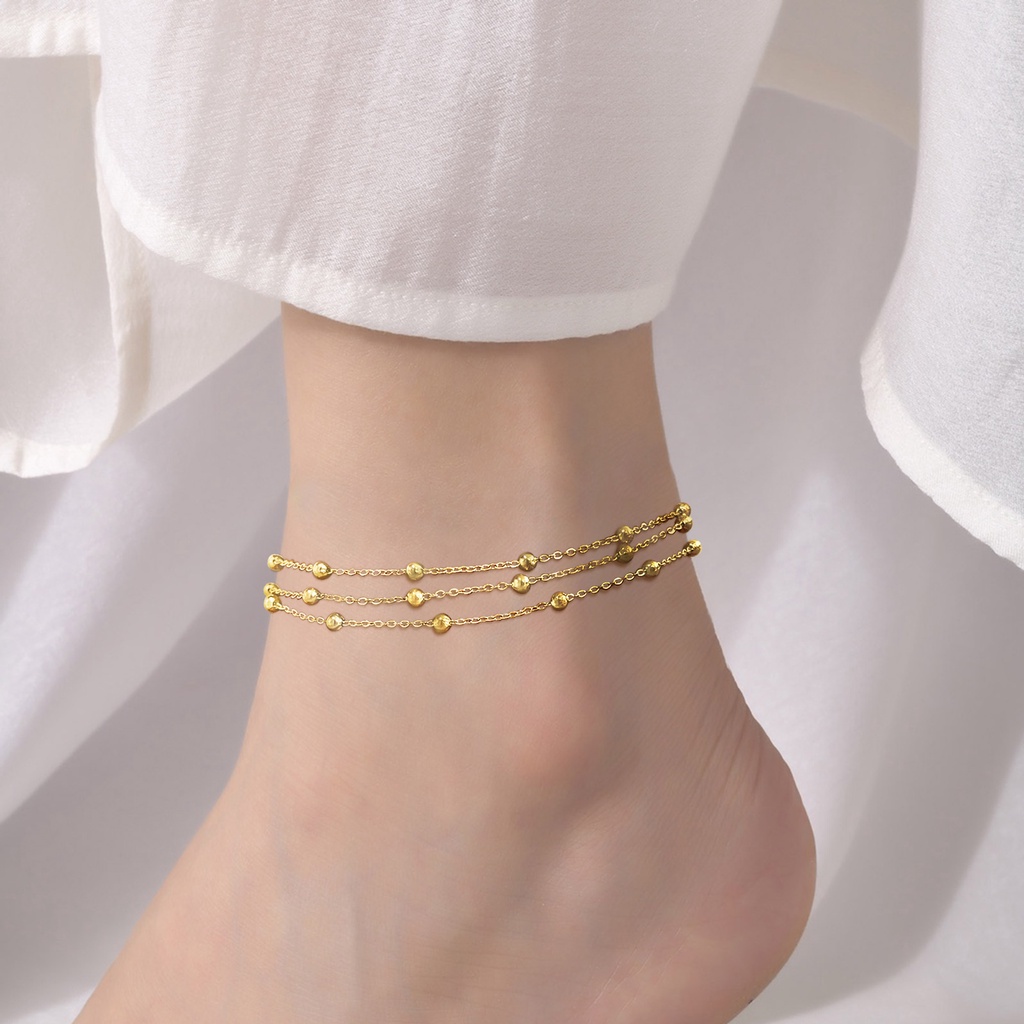 Vnox Three Layer Bead Chain Anklet for Women,Gold Plated Beaded Chain ...