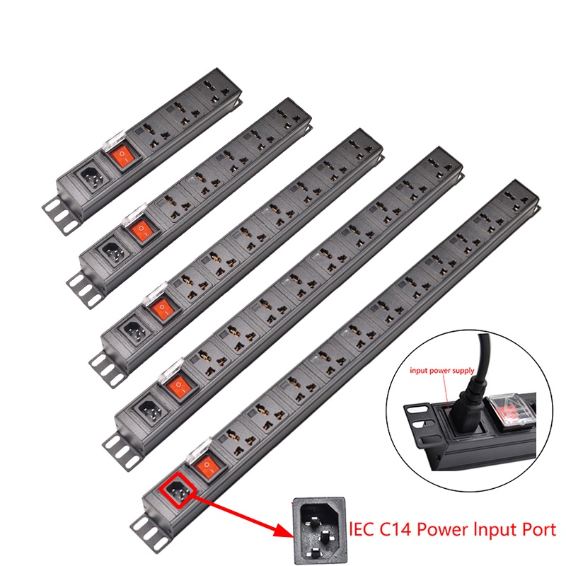 C14 Power Input Pdu Power Distribution Unit 2 12 Bit Universal Hole Expansion Socket Power Strip