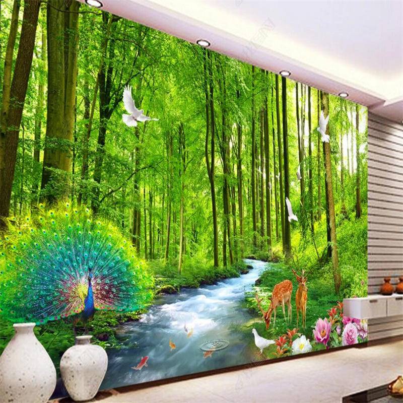 Forest Stream Scenery Mural Wallpaper Living Room Background Wall Wall ...