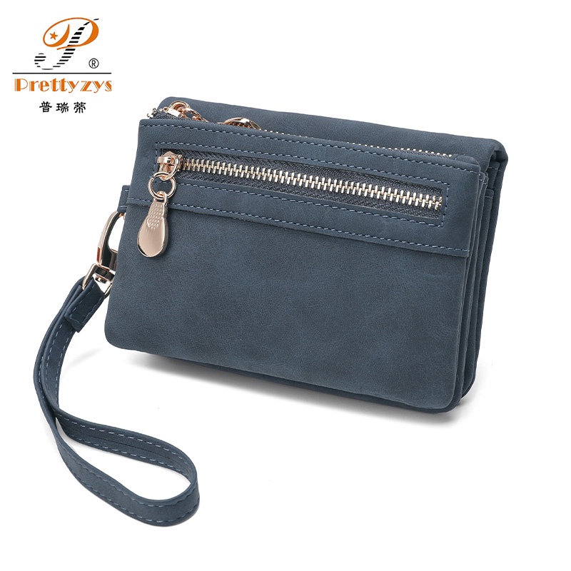Women Wallet Vintage Double Zipper Coin Pocket Female Purse Wtih Wrist ...