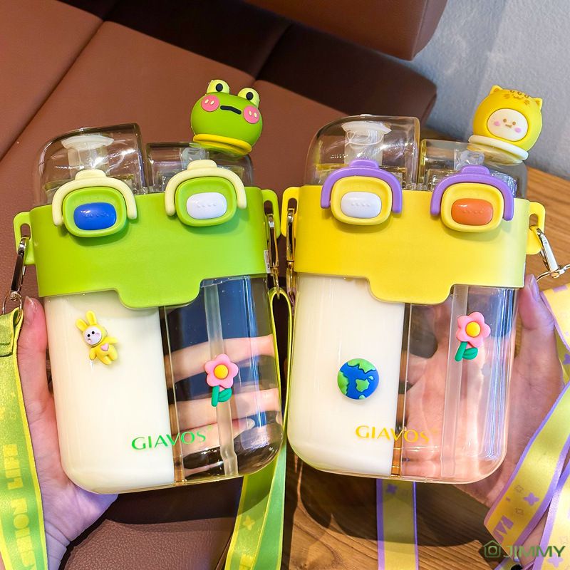 780ml Cartoon Water Cup Square Double Drinking Glass Water Bottle ...