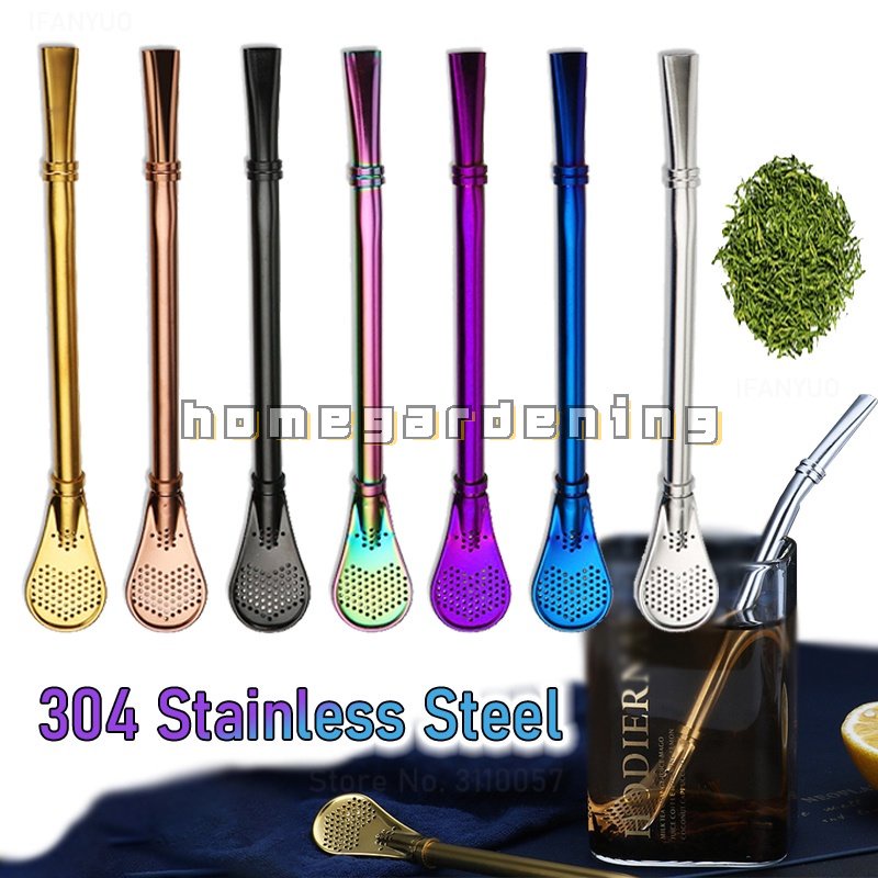 Colorful 304 Stainless Steel Tea Drinking Straws Spoon Yerba Mate Tea ...