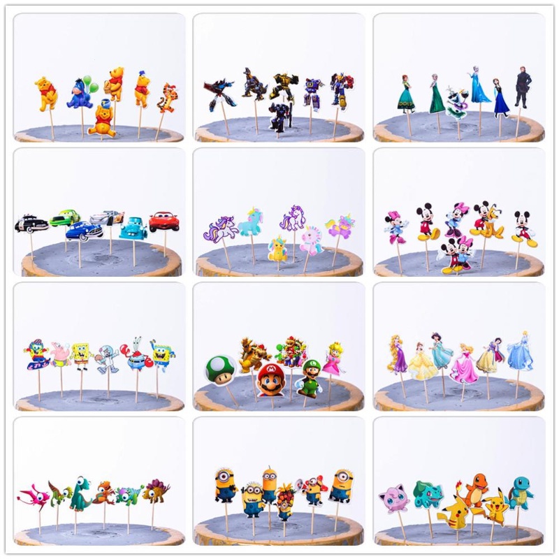 24 Pcs Disney Themed Cupcake Toppers Kids Birthday Cartoon Cake ...