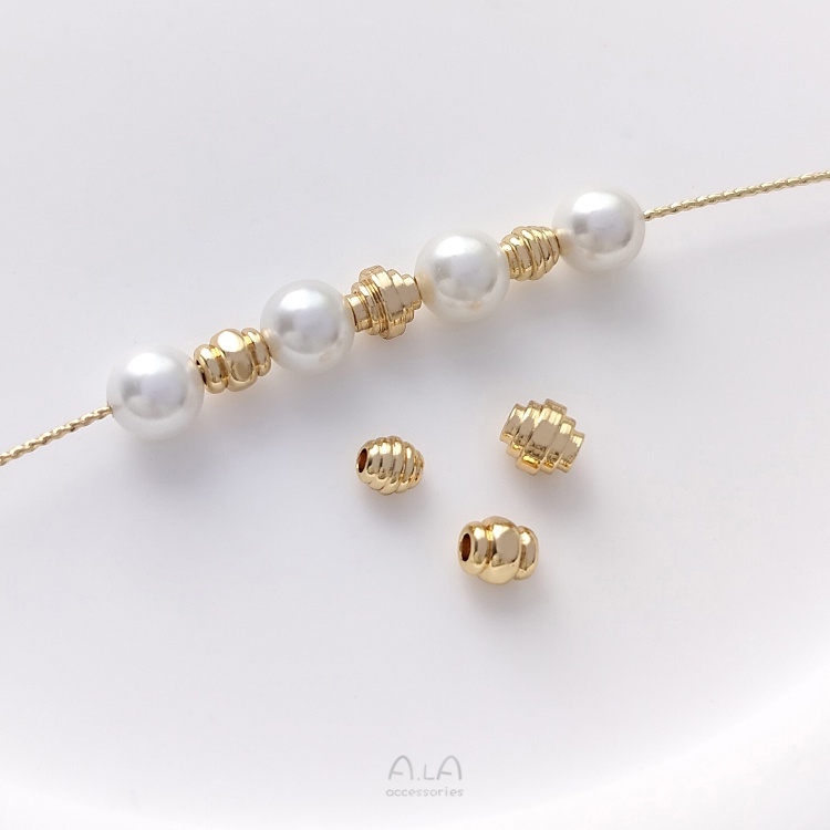 diy゜14K gold 〔10 Piece〕°14k Gold-Covered Color-Preserving Lantern Spacer Beads Threaded Drum ...