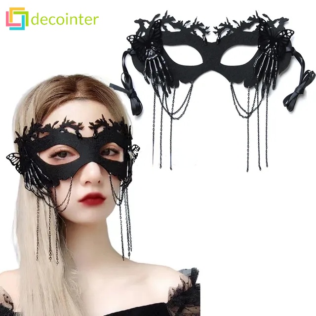 Black Butterfly Tassel Skeleton Hand Bone Eye Mask/ Fashion Halloween ...