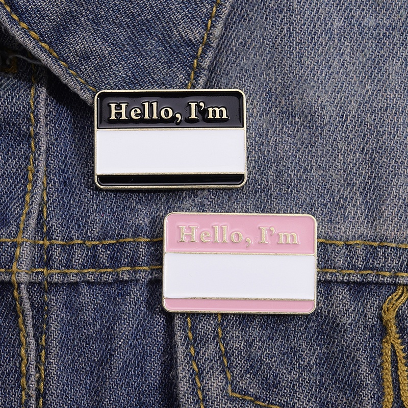 Hello I'm Letter Quotes Enamel Pins Colorful Text Banner Pin Creative ...