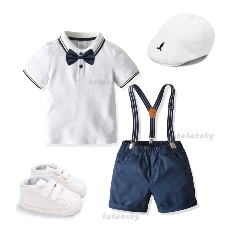 Binyag Christening Clothes for Baby Boy White Polo Shirt with Tie Bow ...
