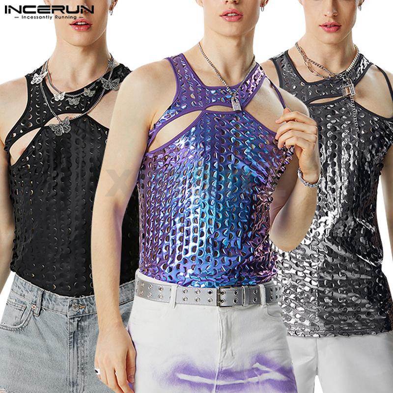 XMAN INCERUN Men elastic shiny design with a sense of hollowed out tank ...
