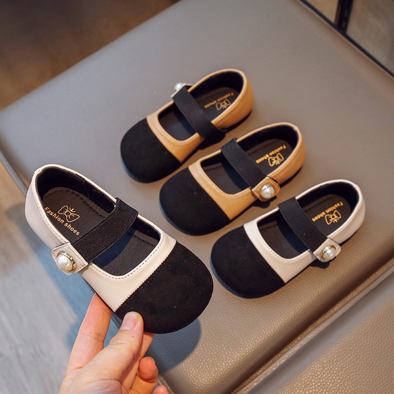 Korean Style Girls Mary Janes Fashion Kids Versatile Soft Moccasin Shoes Pearls Color Matching ...