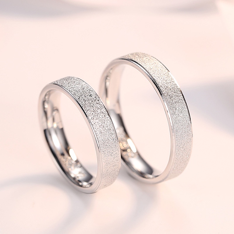 100% S925 Silver 4mm Matte Women Ring Fashion Couple Men Ring Valentine's Day Gift | Shopee ...