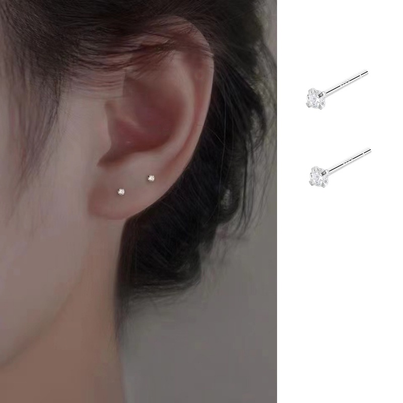 Roselife Mini S925 Silver Double-head 2mm Round Ball Stud Earrings for ...