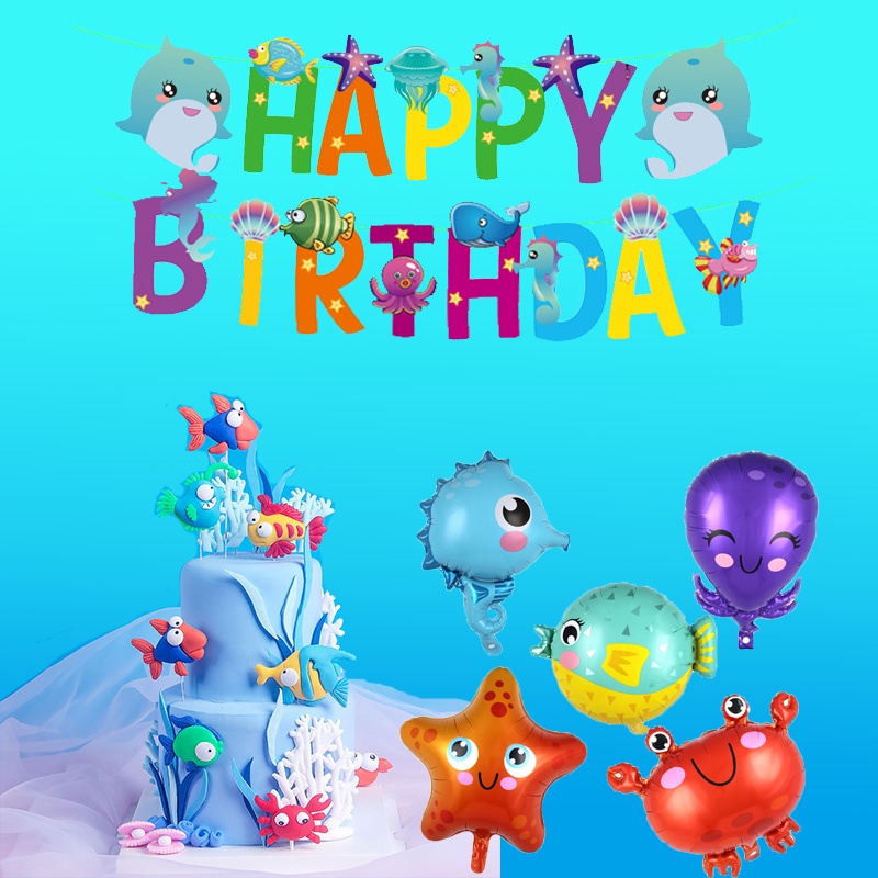 Seahorse Starfish Shark Under the Sea Ocean Animal Happy Birthday ...