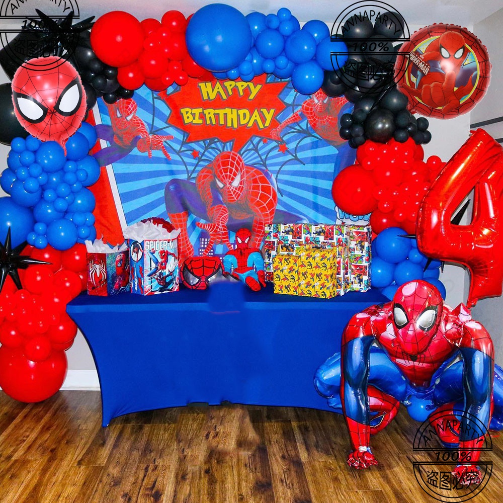 Marvel Spiderman Red Black Blue Balloons Garland Arch Kit 3D Spiderman ...
