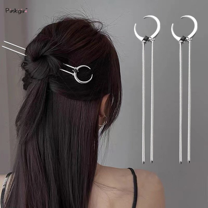 Vintage Crescent Moon Hair Sticks Women Girls Simple Fashion Chinese U ...