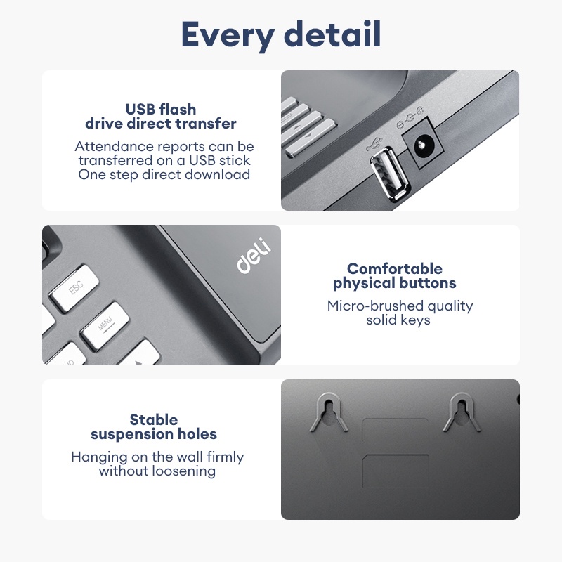 Deli Face Attendance Biometric USB Office Fingerprint Scanner Machine ...