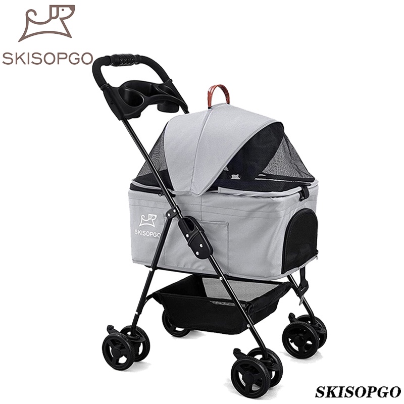 Skisopgo Pet Trolley Dog Cat Carrier Travel Push Cart Outdoor Folding ...