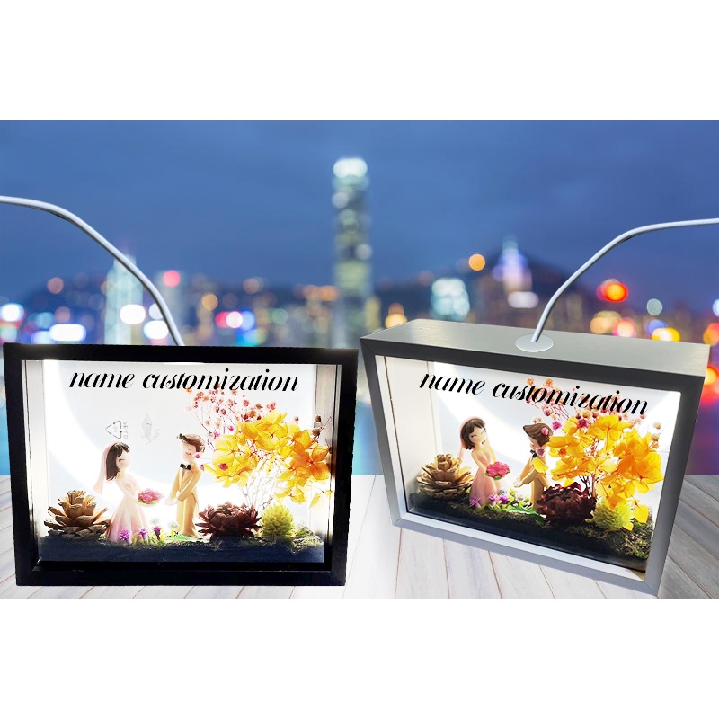 Customized Gift Wooden Shadow Box With Night Light Photo Floating ...