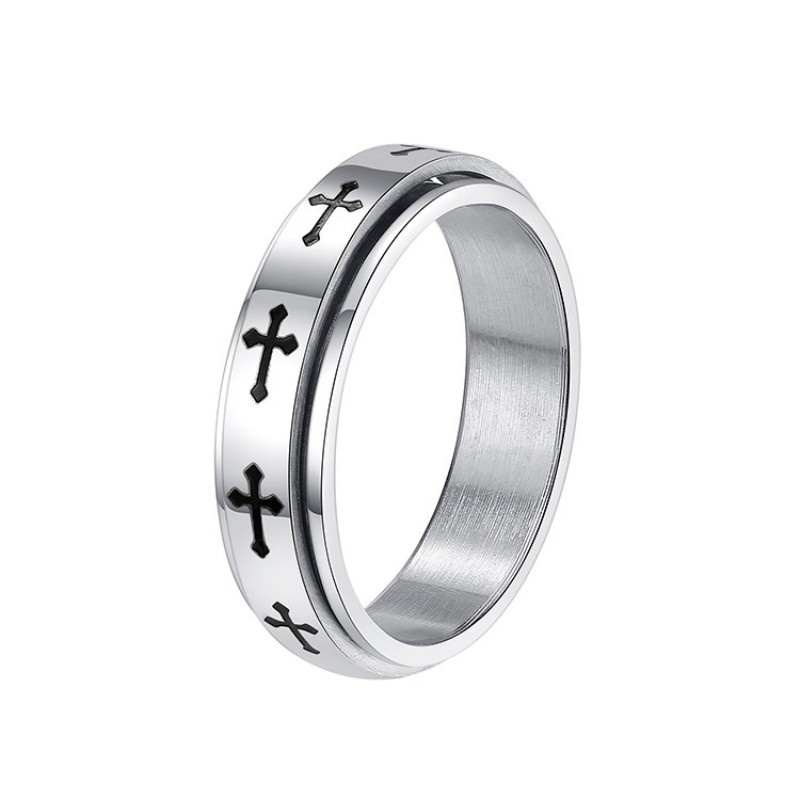 Brand new 6mm stainless steel cross ring that can spin,retro style men ...