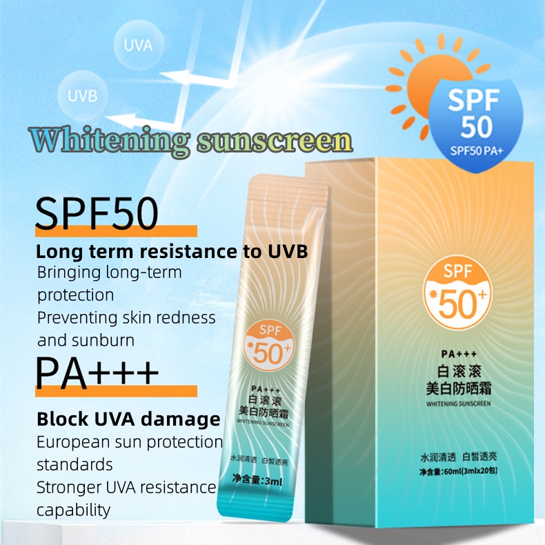Whitening Sunscreen 20pcs/box SPF50+ PA+++ Sunblock Cream 12 Hours Of Long Lasting Sun ...