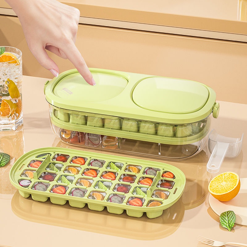 Silicone Ice Box Ice Mold With Lid Refrigerator Large Capacity Pressing ...