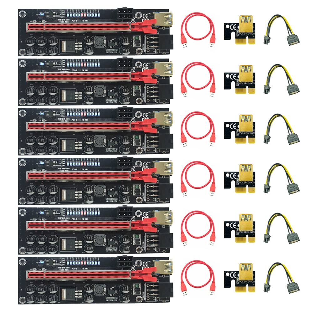 6 PCS PCIE Riser VER011 Pro USB 3.0 VER 011 Riser for Video Card Cabo ...