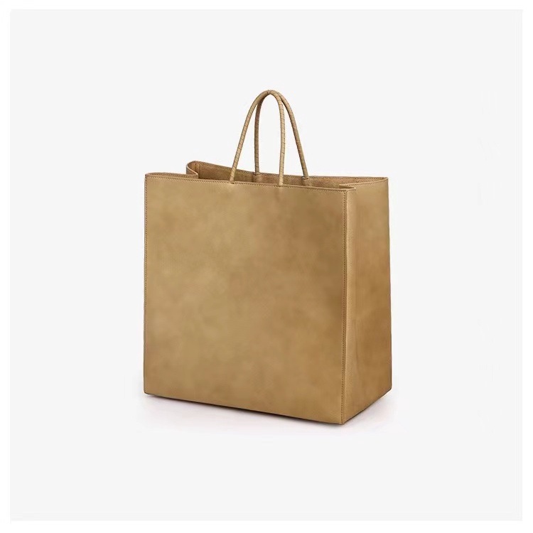 Large Capacity Cowhide Paper Bag Simple Genuine Leather Bucket Bag ...