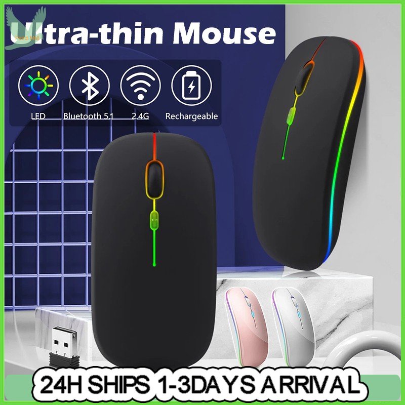 Wireless Mouse Rechargeable Mouse Bluetooth 2.4Ghz USB Receiver Optical ...