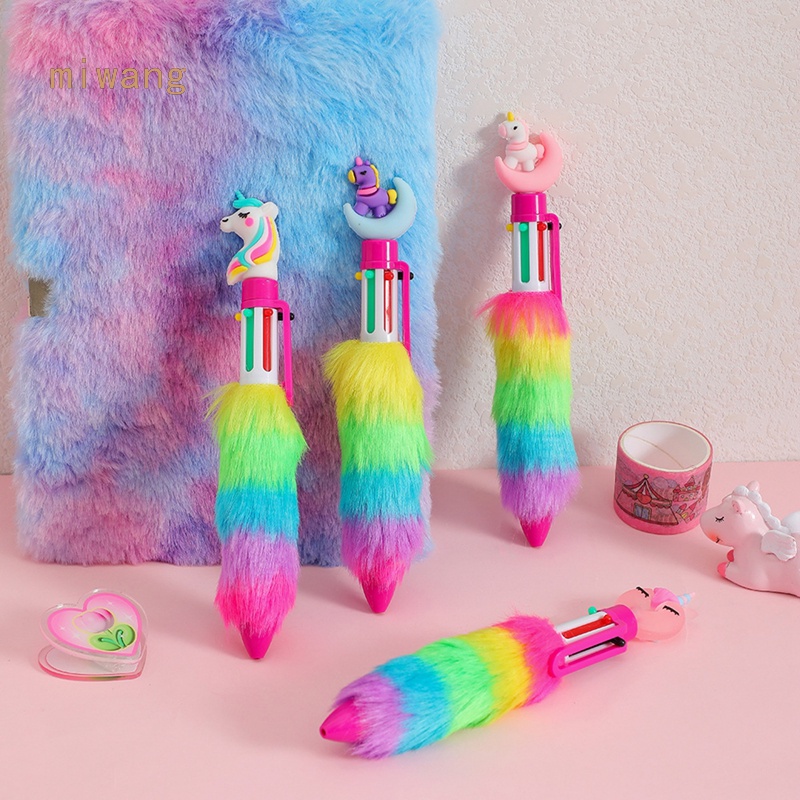 6 Colors Unicorn Plush Ballpoint Pen Rainbow Writing Pen School Student ...