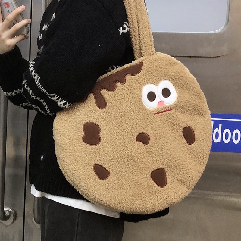Cute Cartoon Cookie Biscuit Large Shoulder Bag Plush Student Mobile ...