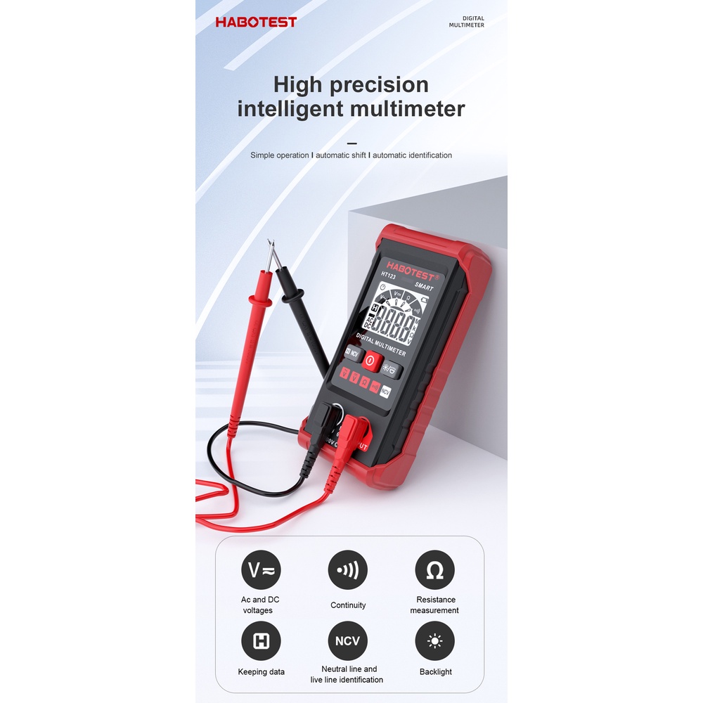 HABOTEST HT123 Smart Digital Multimeter AC/DC Voltage Resistance ...