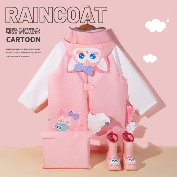 Children Raincoat 2023 New Style Girls with Schoolbag Position Raincoat Rain Boots Full Set ...