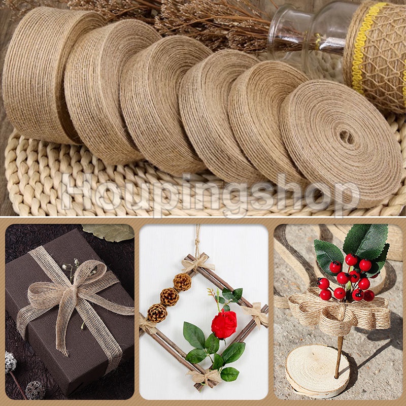 10m/roll Natural Brown Jute Hemp Rope Burlap Hessian Ribbon With Lace ...