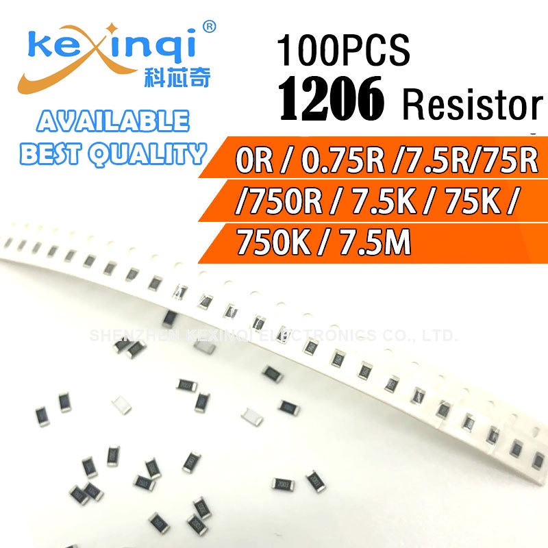 100pcs/lot SMD 1206 Resistor 0.25W 1/8W resistance 0R Ohm 0.75R 7.5R ...