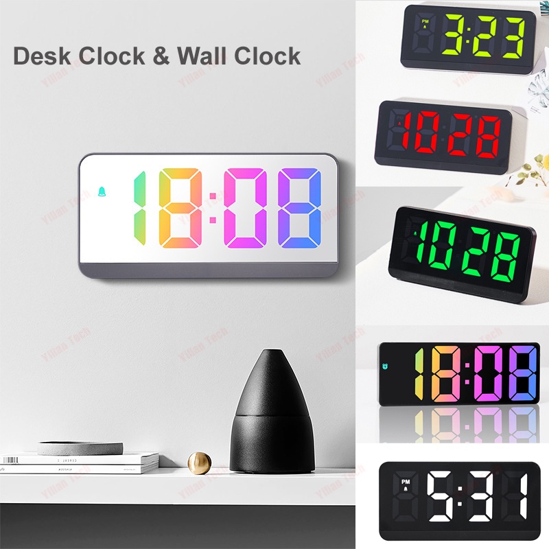 Digital Alarm Clock RGB Color Change LED Wall Clock Wall-Mounted ...