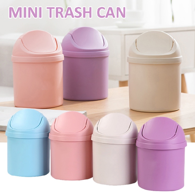 Mini Trash Can Storage Bucket Kitchen Plastic Desktop With Lid Small ...
