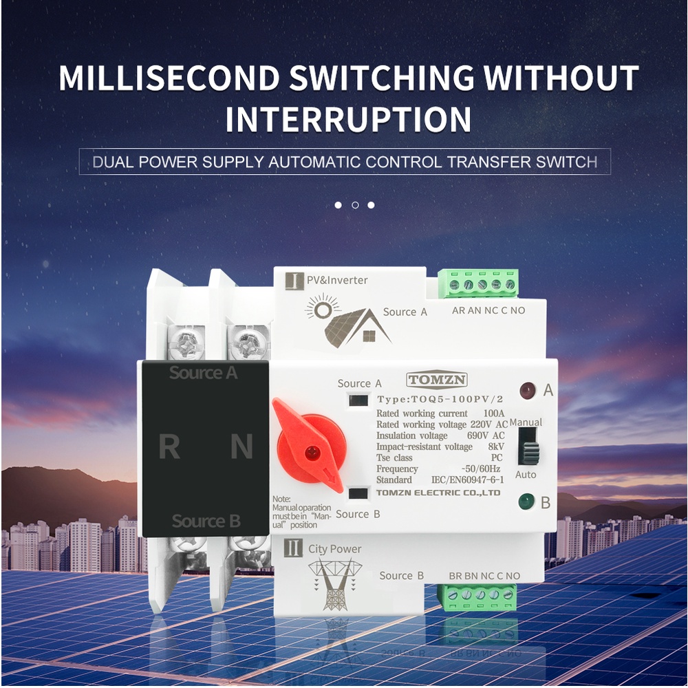 Single Phase Din Rail ATS for PV and inverter Dual Power Automatic Transfer Selector Switches ...