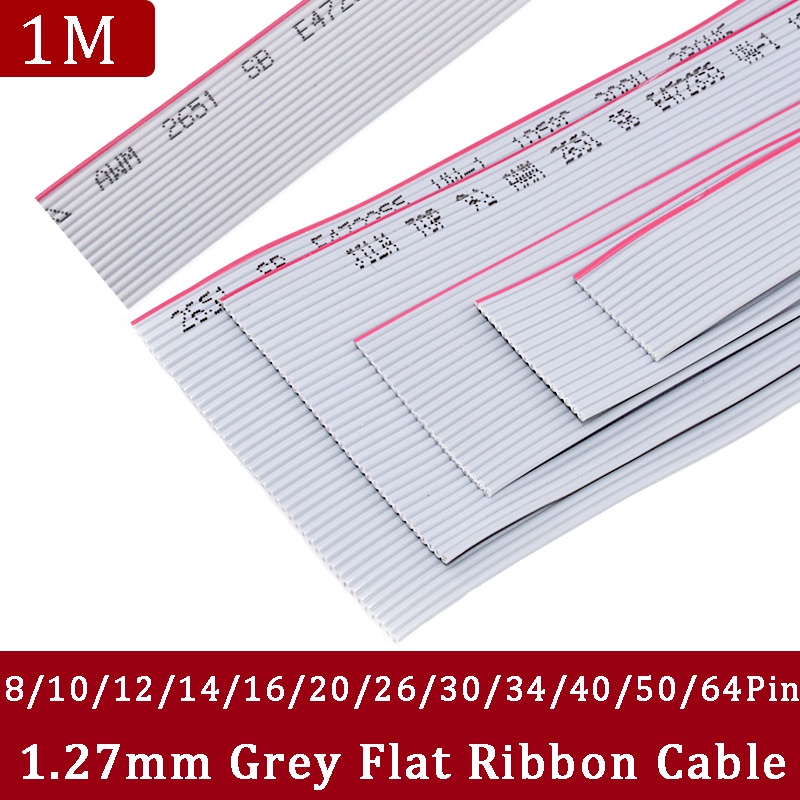 1M Pitch 1.27mm Grey Flat Ribbon Data Cable 8/10/20/40/50/64Pin 28AWG Flexible DIY Electronic ...