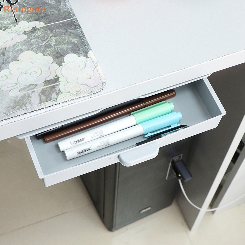[Risingme] Under Desk Storage Box Invisible Drawer Desk Bottom Paste ...