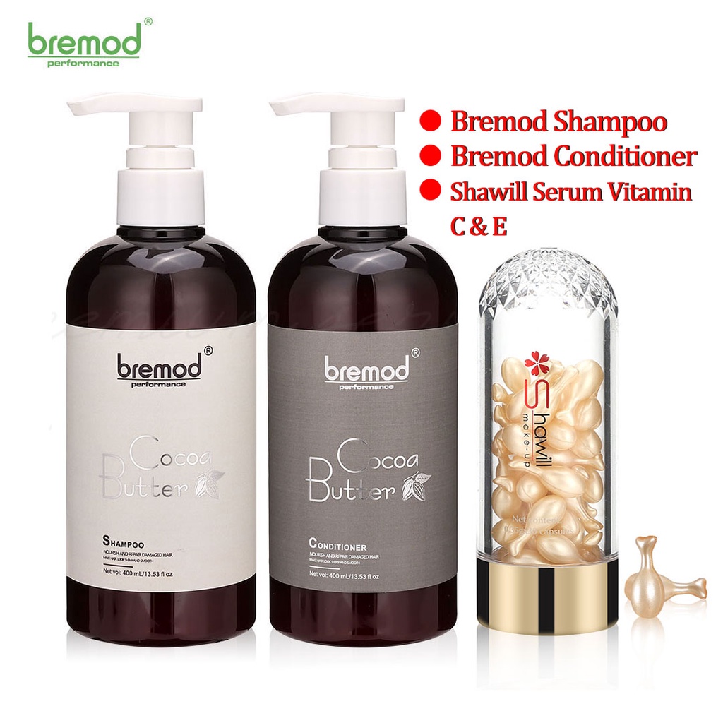 Bremod Hair Shampoo & Conditioner 400ml with Shawill Skin Care Serum ...