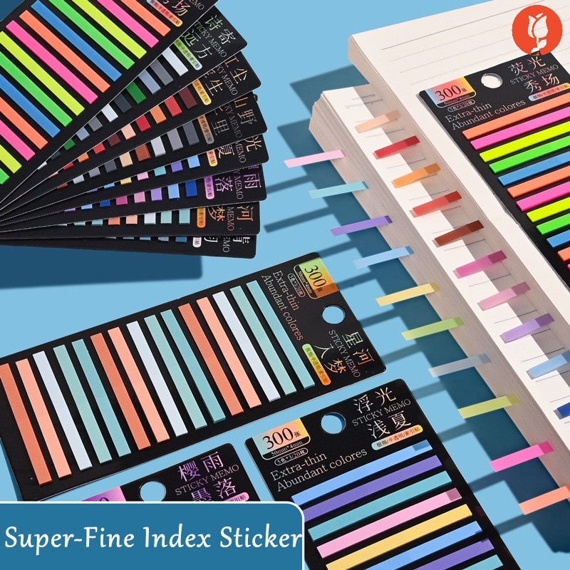 300 Pcs Fine Index Stickers Set /PET Transparent Color Memo Pad Tag ...