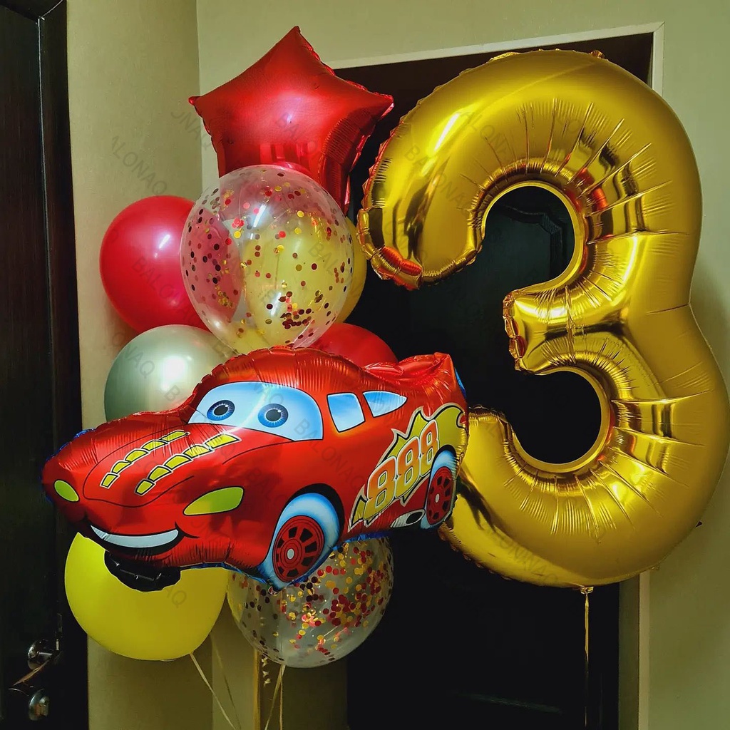 Cartoon Cars Foil Balloons Lightning McQueen 32Inch Number Baby boy car ...